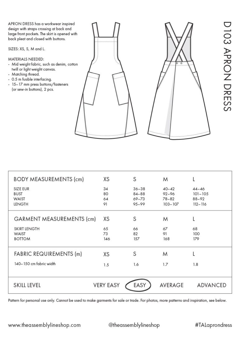 Apron Dress Paper Pattern by Assembly Line - Extended Sizes available ...