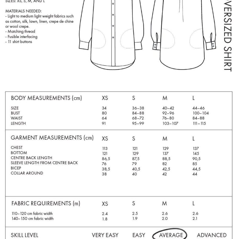 Oversized Shirt Paper Pattern by Assembly Line - Extended Sizes ...